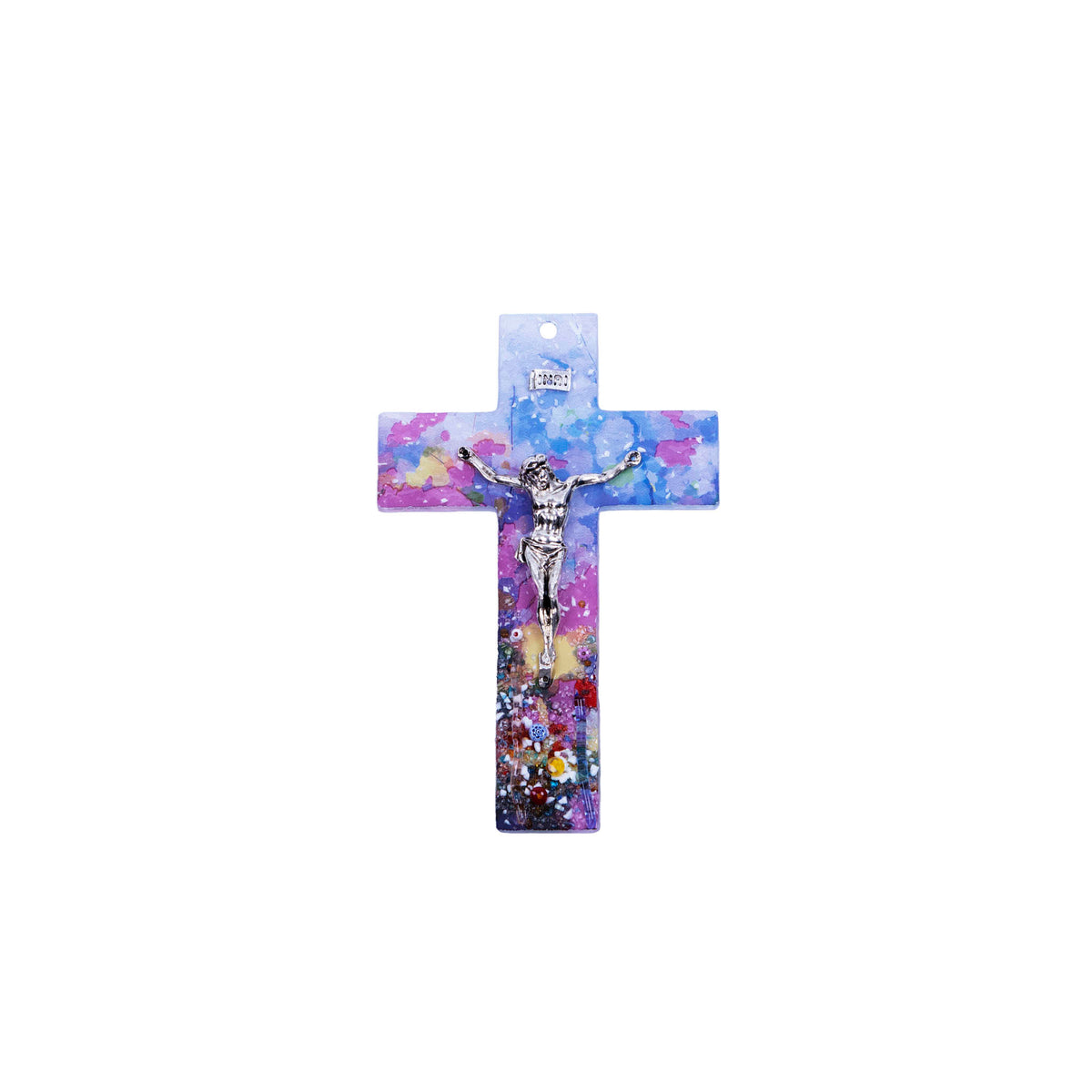 Purple Murano glass crucifix with murrine – Galleria Mariana