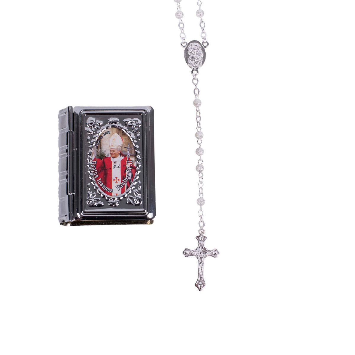 Silver rosary with booklet box of Saint John Paul II – Galleria Mariana